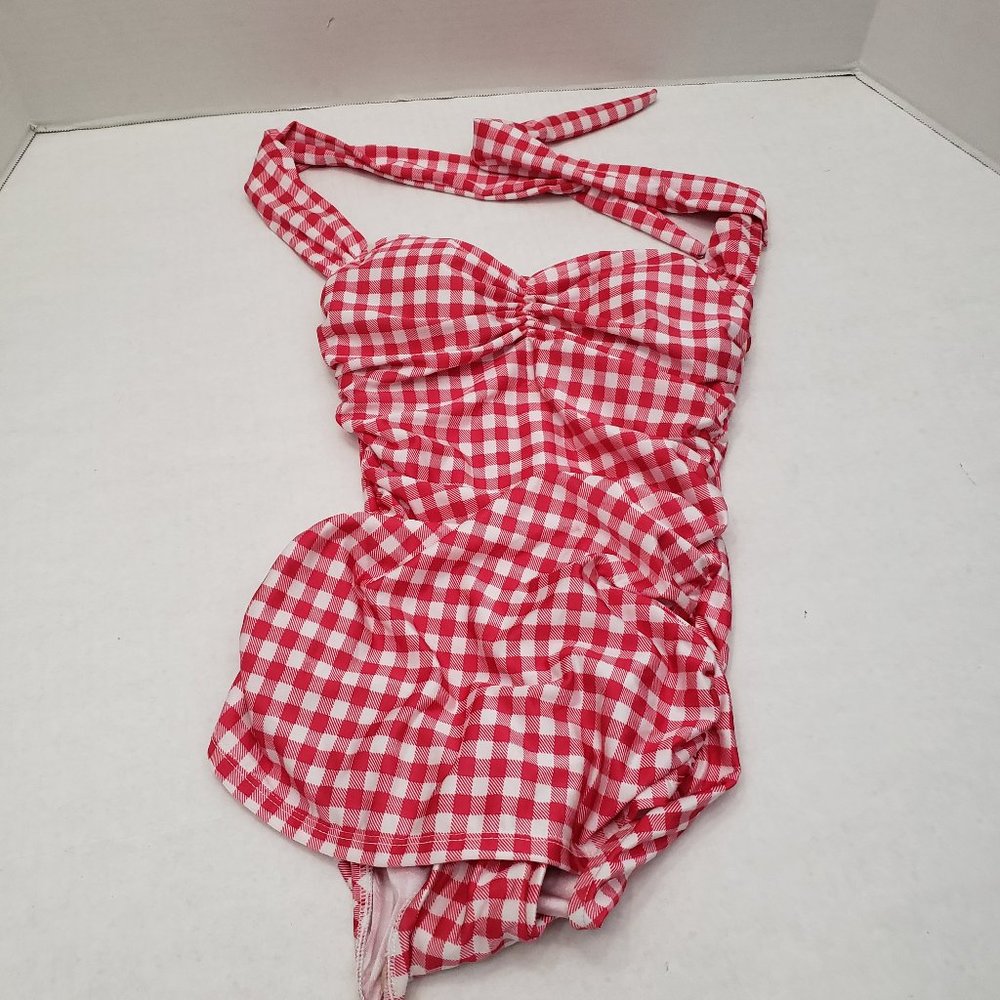 Womens Esther Williams Retro Swimsuit Red White Gingh… - Gem